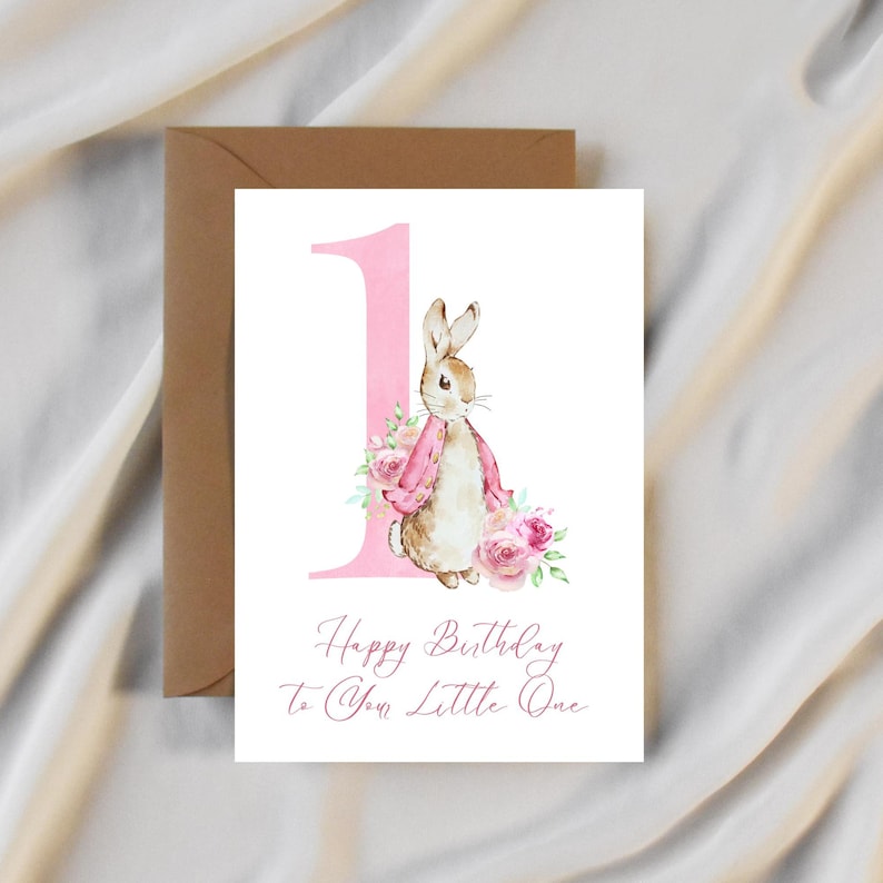 1st Birthday Card for Girl | Printable First Birthday, Peter Rabbit ...