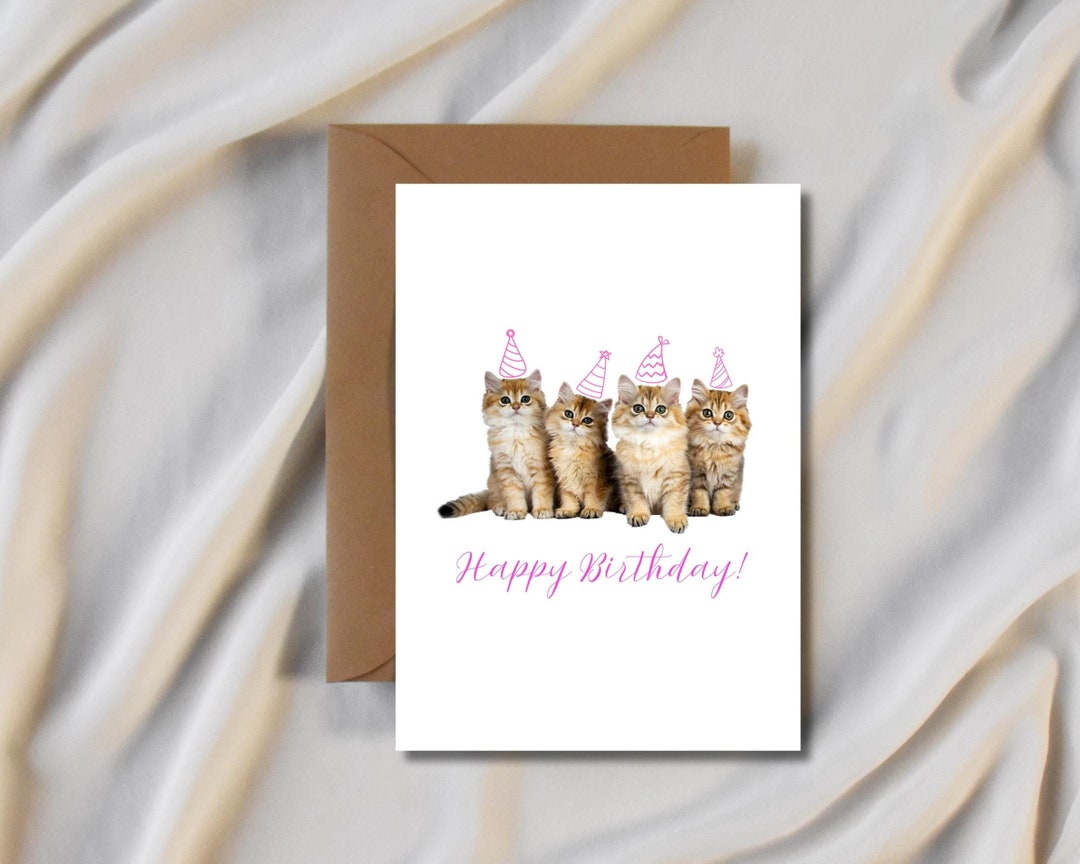 Kittens Birthday Card | Cat Birthday Card, Kittens in Party Hats ...