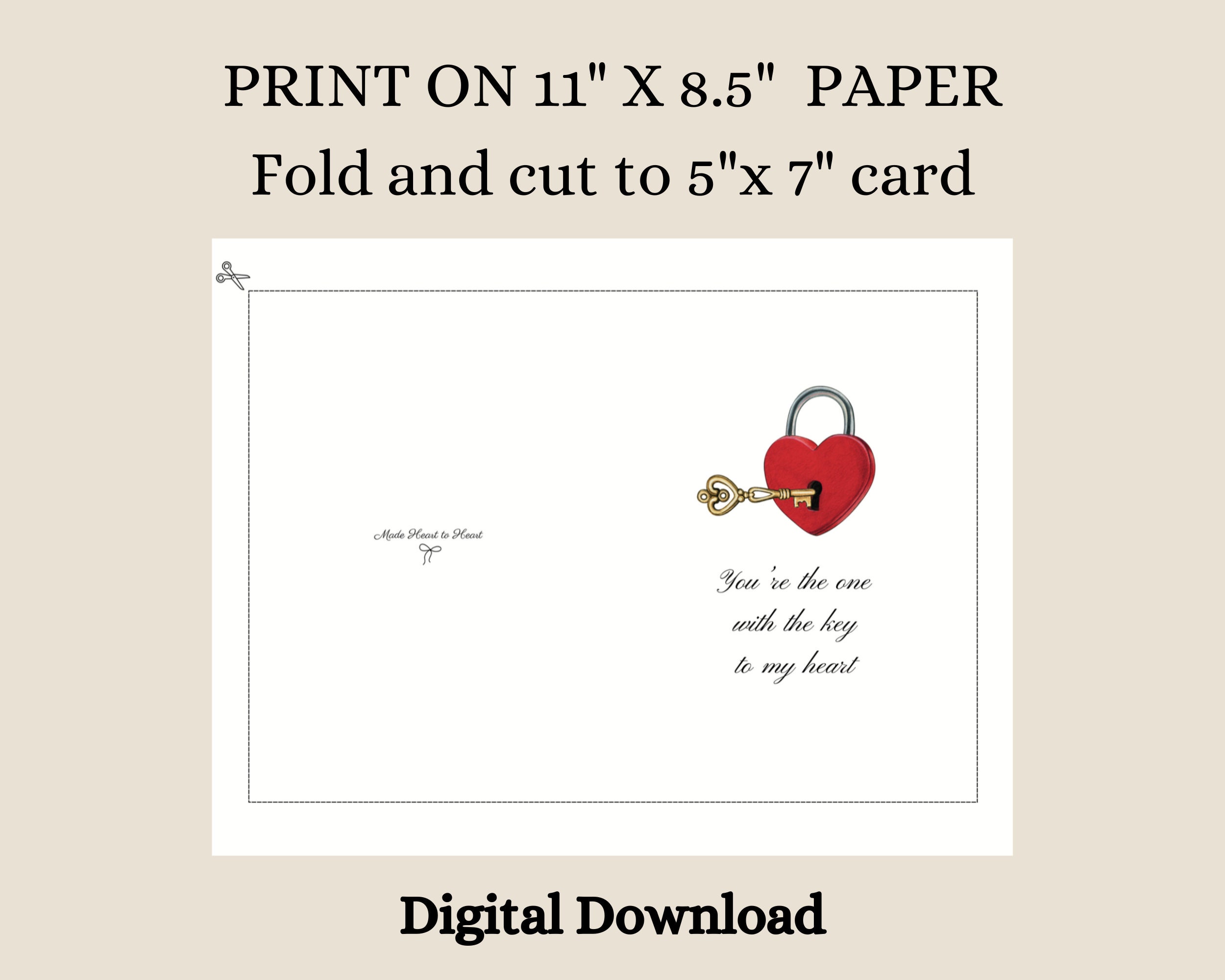 Heart Lock & Key Valentine's Day Card Anniversary Card, Love Card ...