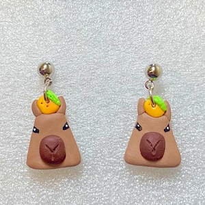 Handmade Capybara and Orange Dangle Earrings - Adorable Animal Jewelry ...