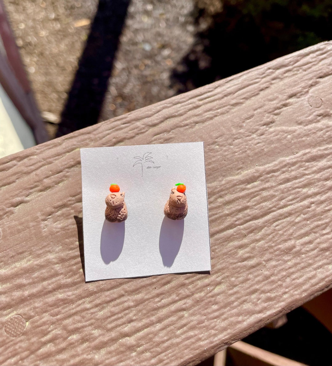 Handmade Capybara and Orange Stud Earrings - Adorable Animal Jewelry ...