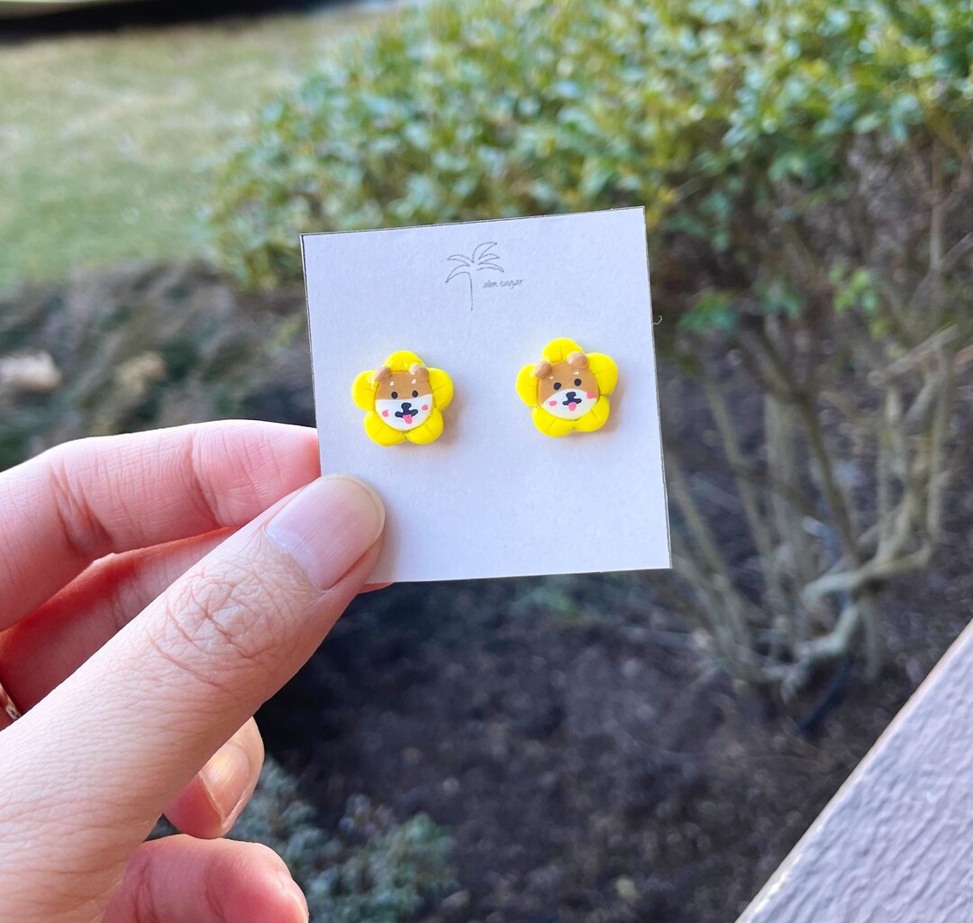Adorable Shiba Inu Puppy in Yellow Flower Cone | Handmade Polymer Clay ...