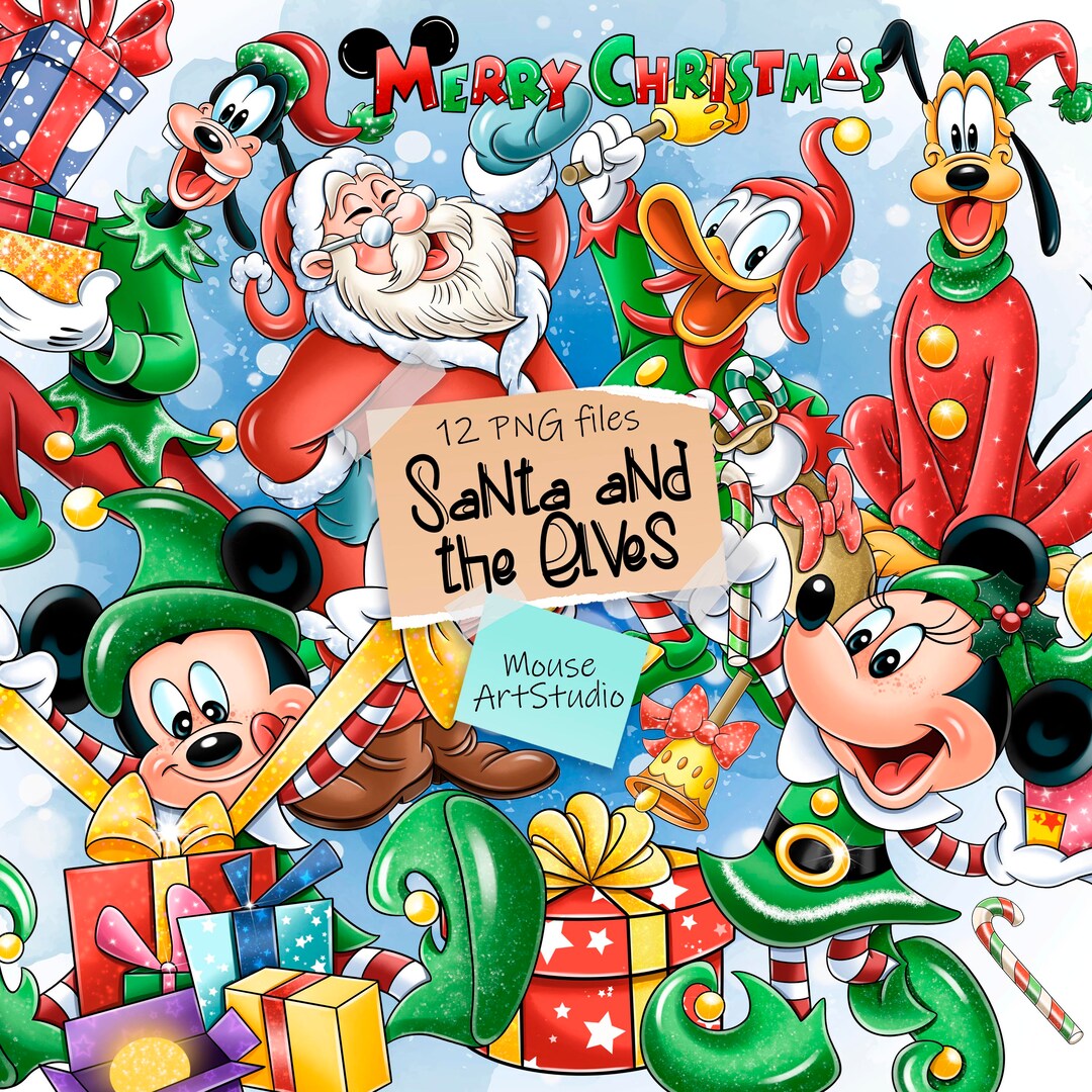 Santa and the Elves, Merry Christmas, Minnie, Mickey Mouse, Goofy ...
