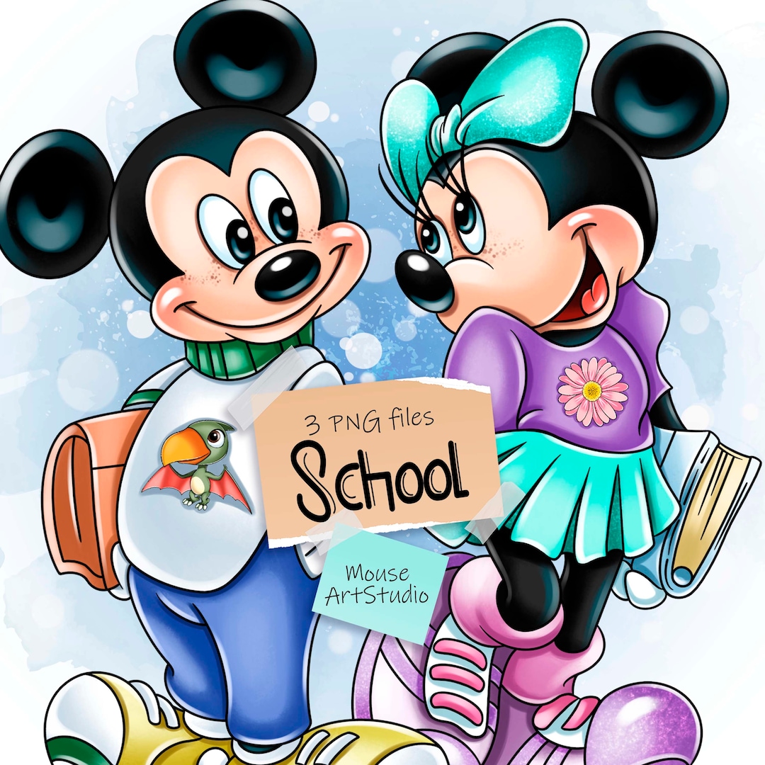 Mickey Mouse and Minnie Mouse, School, Sublimation Design, Digital ...