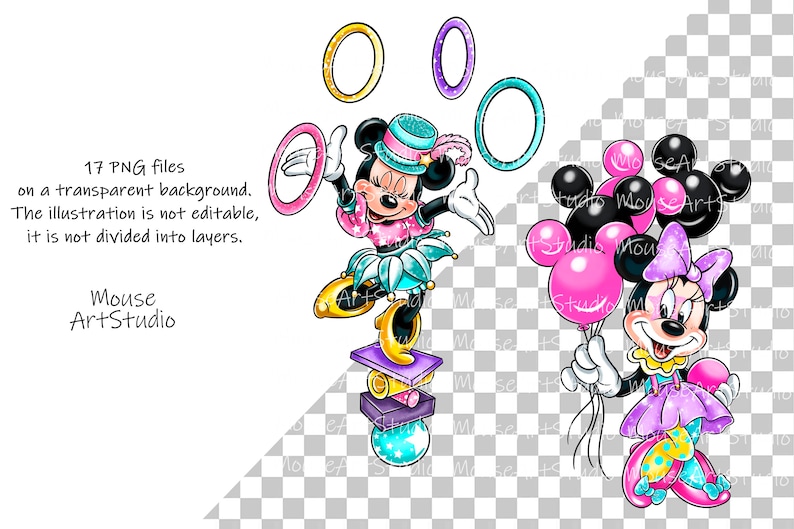 Circus, Mickey and Minnie, Goofy, Pluto, Clowns, Acrobats, Sublimation ...