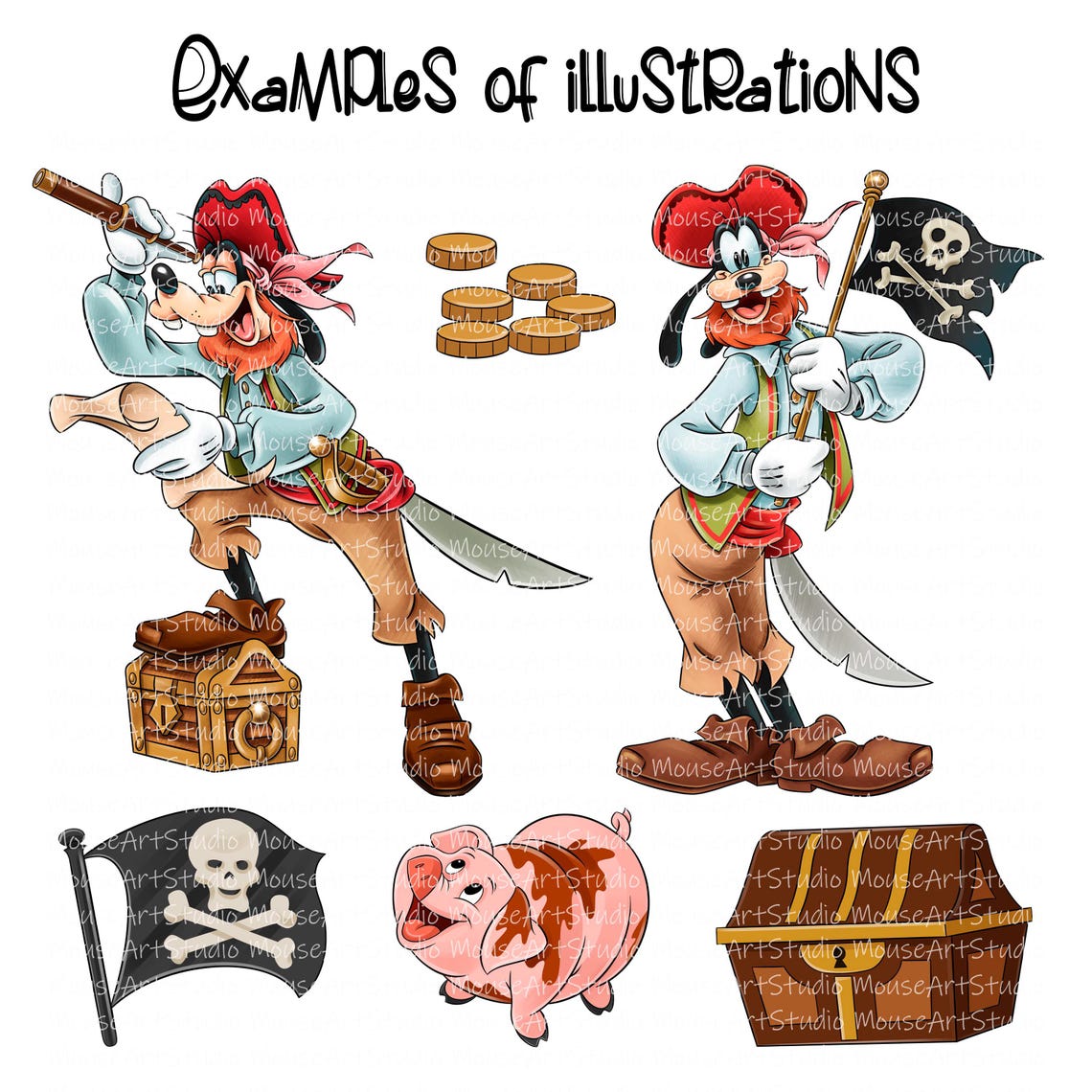 Pirate Mickey & Friends Clipart: PNG Digital Illustration (instant ...