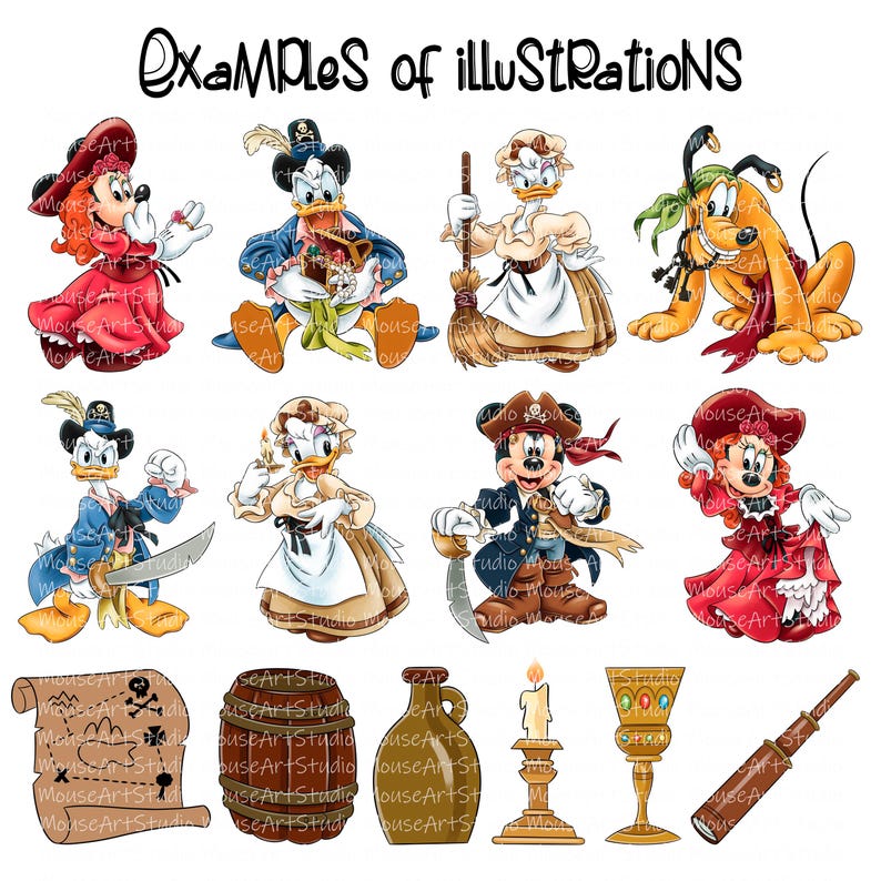Pirate Mickey & Friends Clipart: PNG Digital Illustration (instant ...