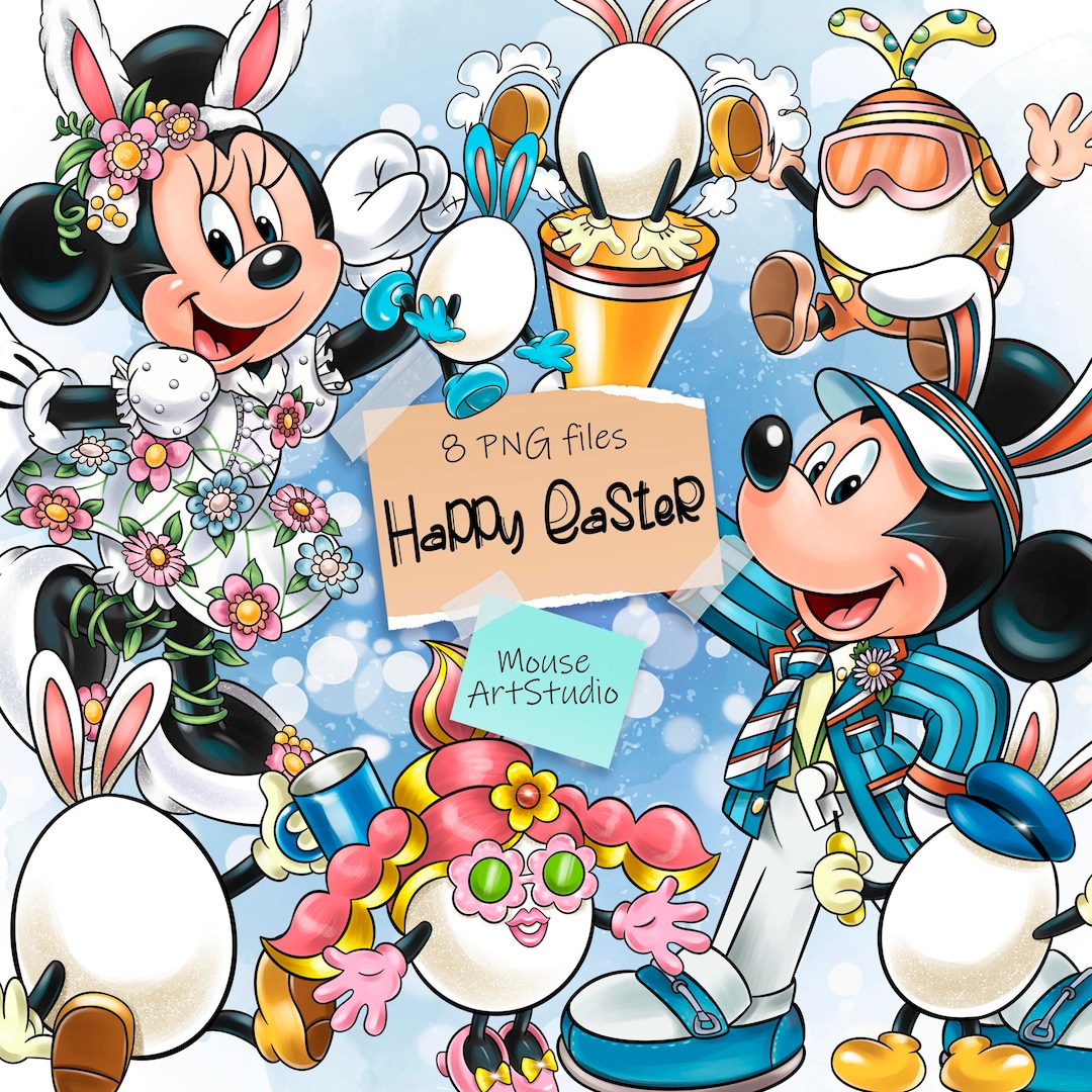 Happy Easter, Mickey and Minnie Png, Eggs PNG, Sublimation Design ...