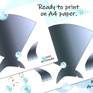 Shark Tail, Cone-shaped Box for Popcorn or Sweets, Party Decor, Digital ...