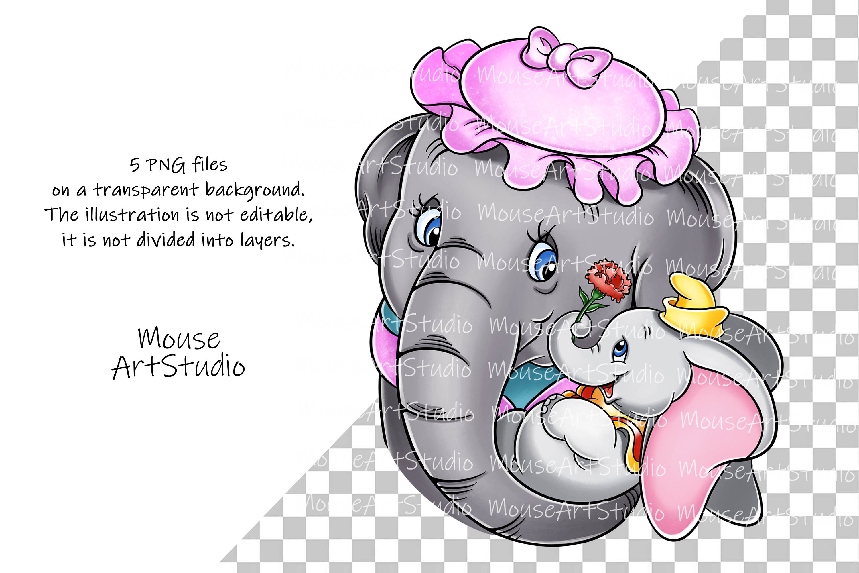 Dumbo, Mrs. Jumbo, Timothy the Mouse, Hand-drawn Clipart, Sublimation ...