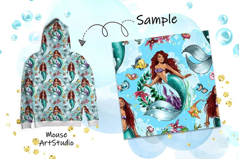 Ariel Digital Paper, Mermaid, Seamless Patterns, Fabric Printing, Ariel ...