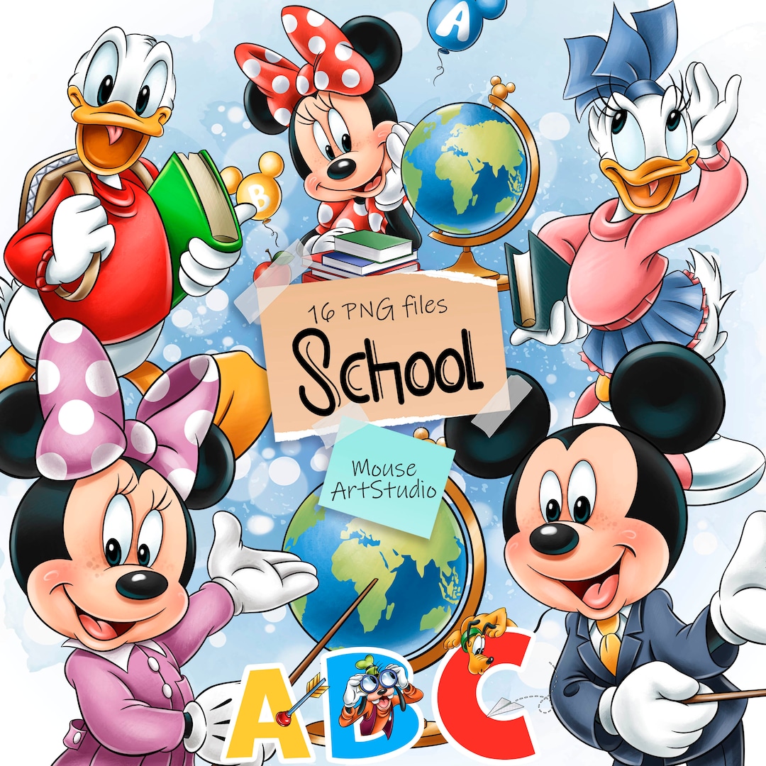 School, Mickey and Friends, Sublimation Design, Digital Illustration ...