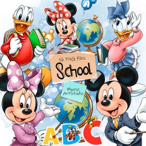 School, Mickey and Friends, Sublimation Design, Digital Illustration ...
