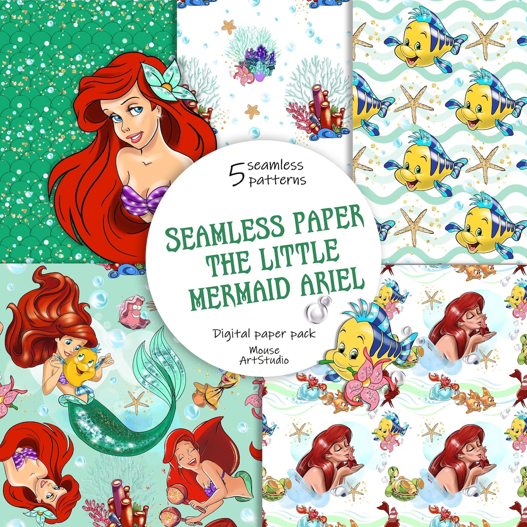 Ariel La Sirenita Papel Digital, Patrones Sin Costuras, Impresión de ...