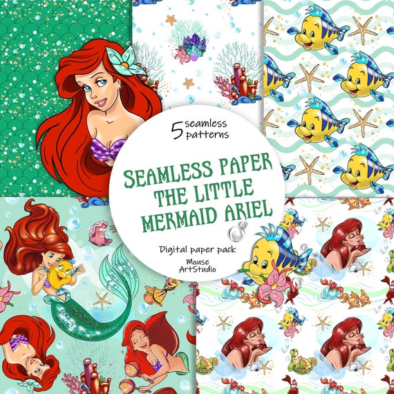 Ariel the Little Mermaid Digital Paper Seamless Patterns - Etsy
