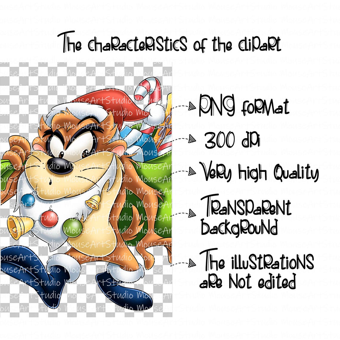 Digital Illustration, Taz, Christmas, Cartoon Character, Sublimation ...