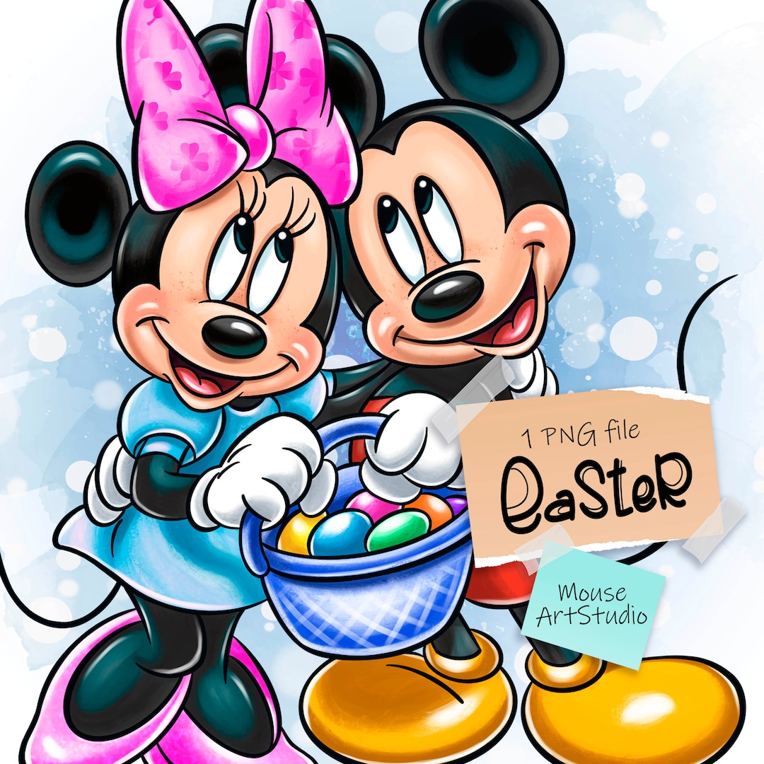 Mickey and Minnie, Happy Easter, Digital Illustration, Fabric Printing ...