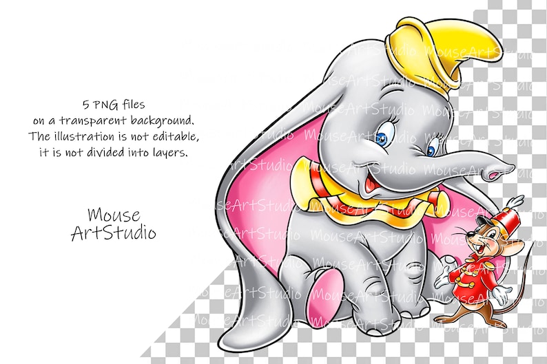Dumbo Mrs. Jumbo Timothy the Mouse Hand-drawn Clipart - Etsy