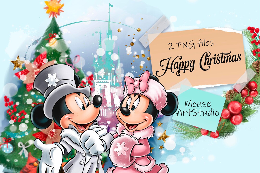 Happy Christmas Mickey and Minnie Sublimation Design - Etsy