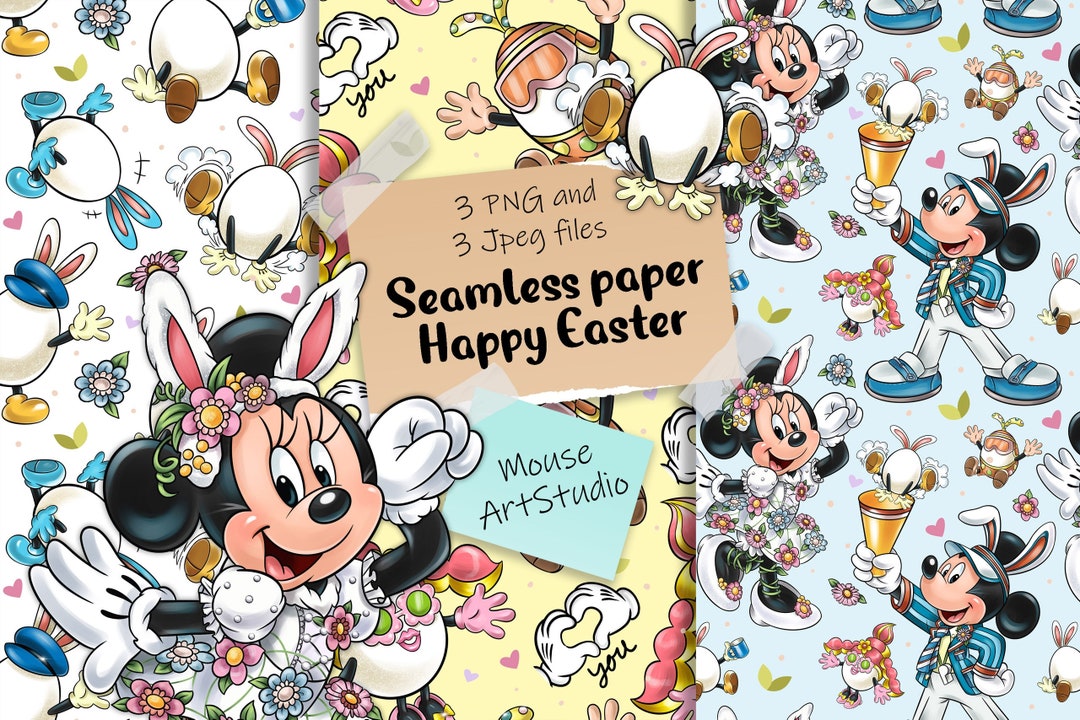 Decorative Paper, Happy Easter, Mickey and Minnie Mouse, Easter Eggs ...