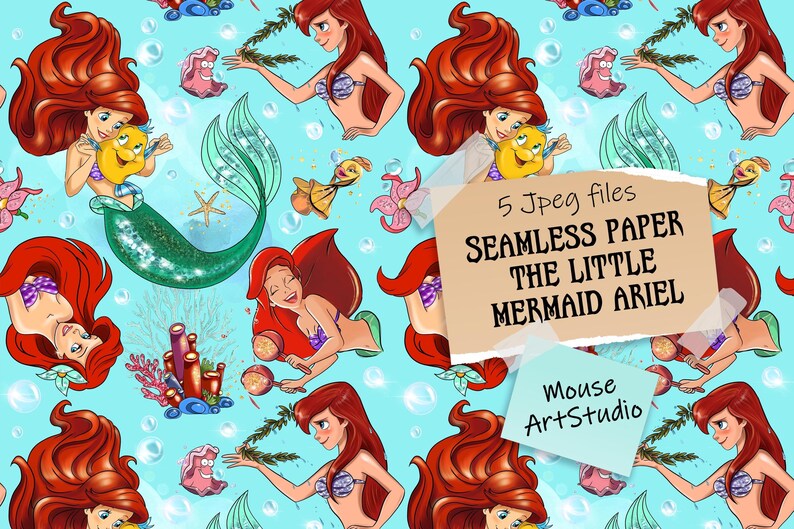 Ariel the Little Mermaid Digital Paper Seamless Patterns - Etsy