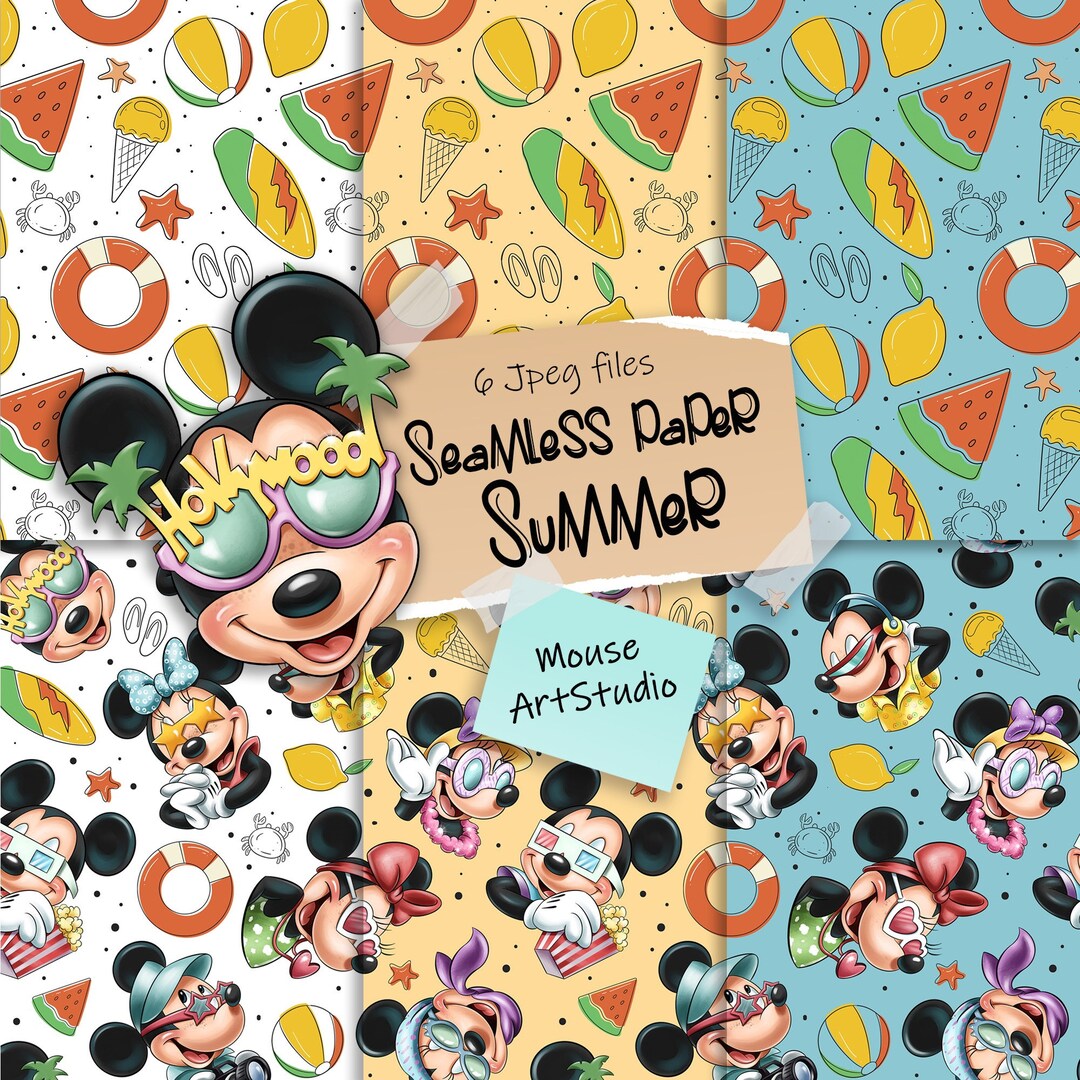 Seamless Paper, Summer, Mickey and Minnie, Fabric Printing, Digital ...