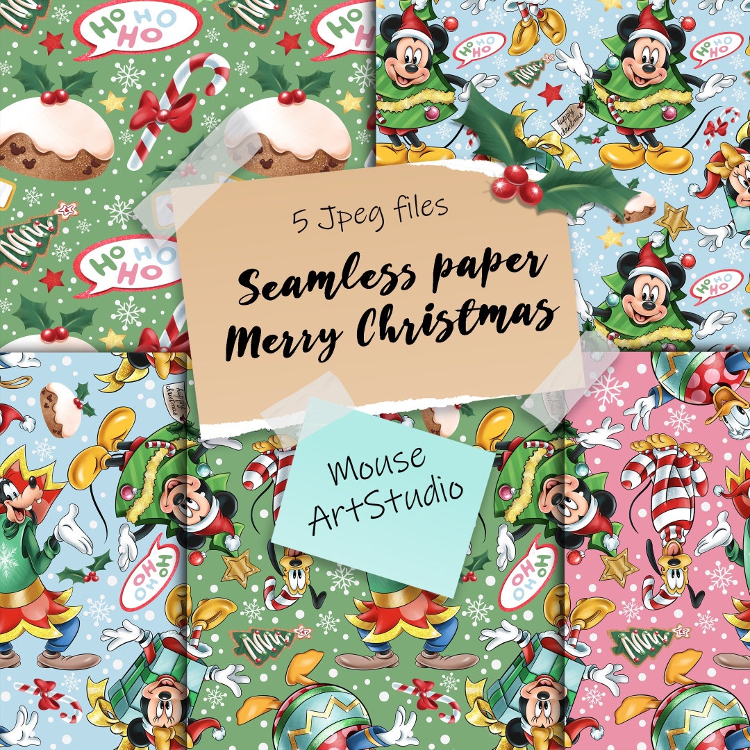 Seamless Paper, Merry Christmas, Decorative Paper, Mickey and Friends ...