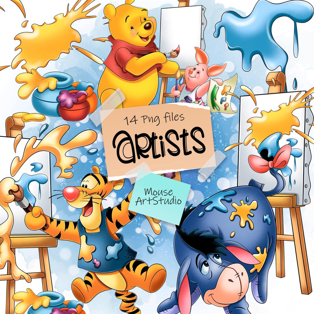 Winnie the Pooh Artist Clipart: Hand-drawn PNG Stickers (digital ...
