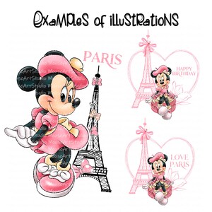 In Paris, Minnie in Pink, Eiffel Tower, Sublimation Design, Digital ...