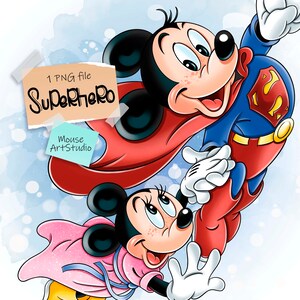 Superhero, Mickey and Minnie, Sublimation Design, Digital Illustration ...