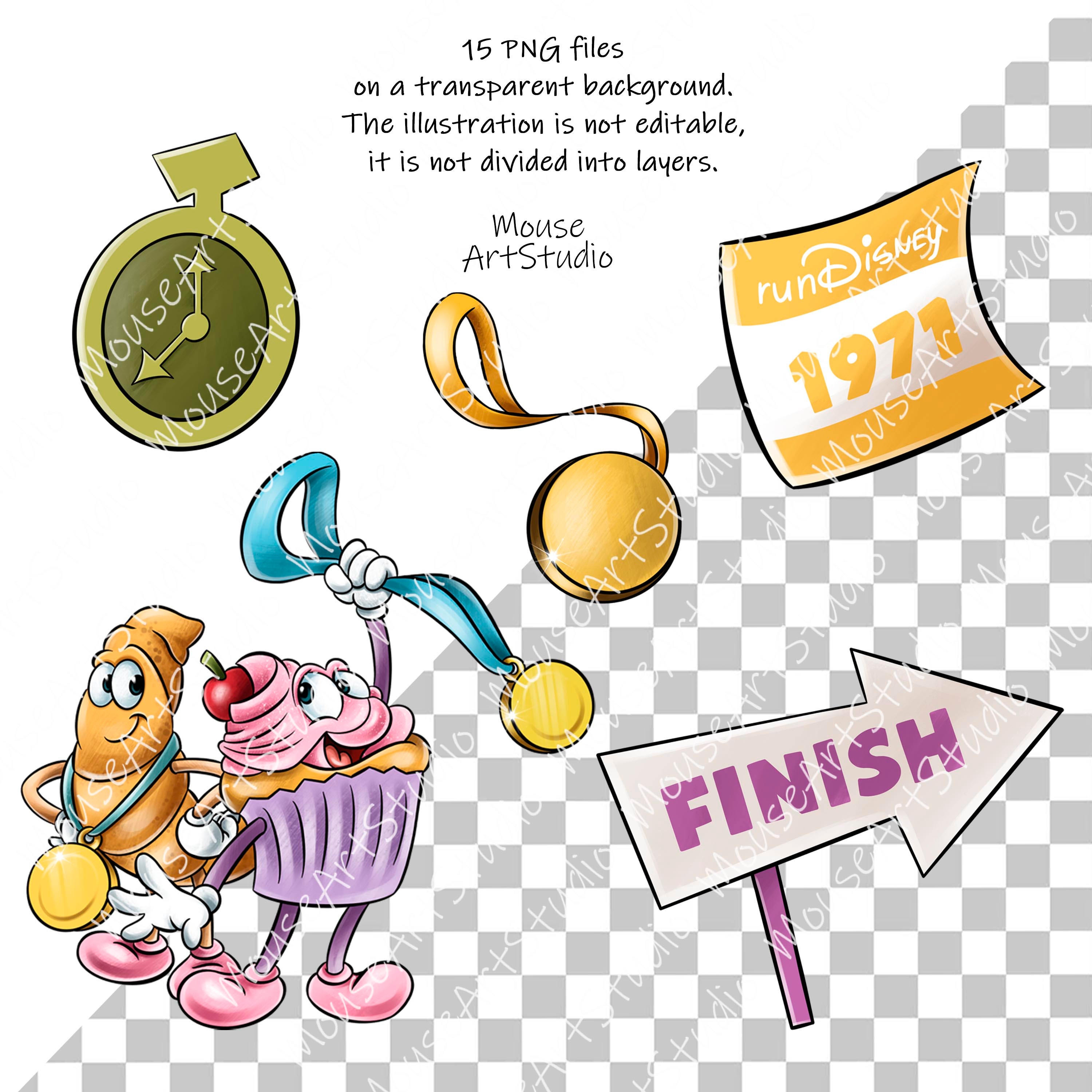 Marathon Mouse Cartoon Clipart: Hand-drawn PNG Illustration (digital ...