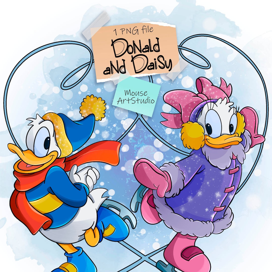 Donald and Daisy, Winter, Ice Skating, Sublimation Design, Digital ...