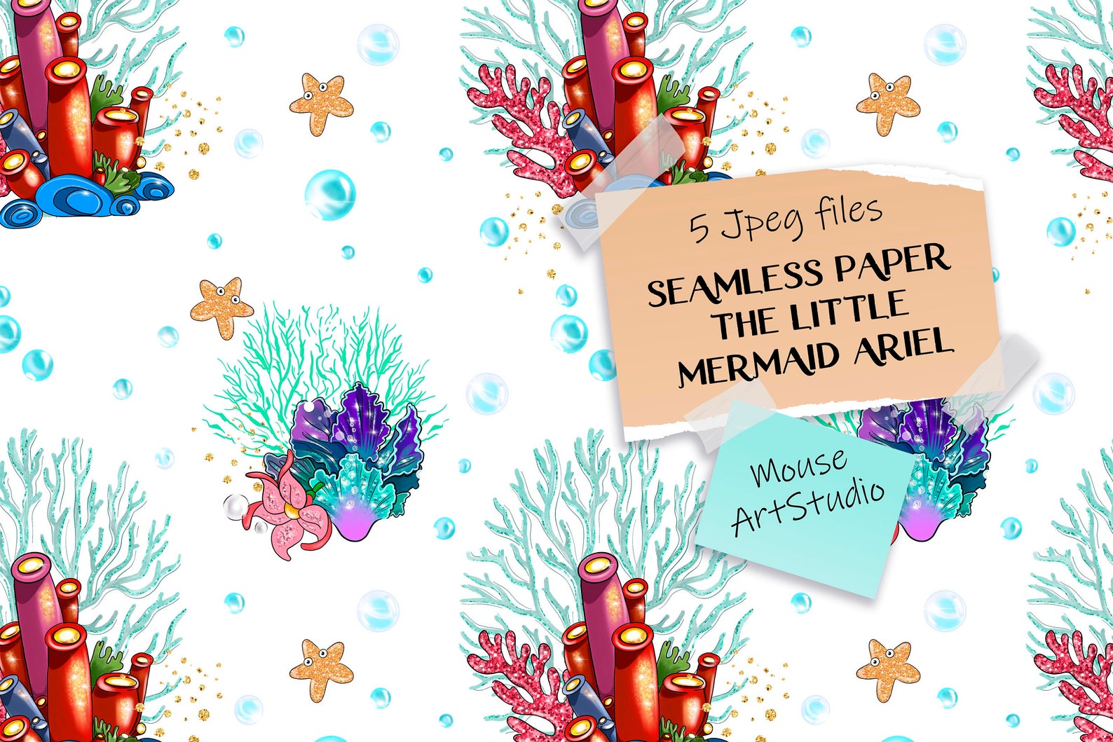 Ariel the Little Mermaid Digital Paper Seamless Patterns - Etsy