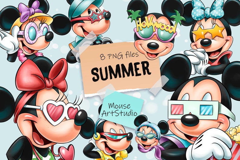 Summer Mickey Mouse Minnie Mouse PNG Digital Illustration - Etsy