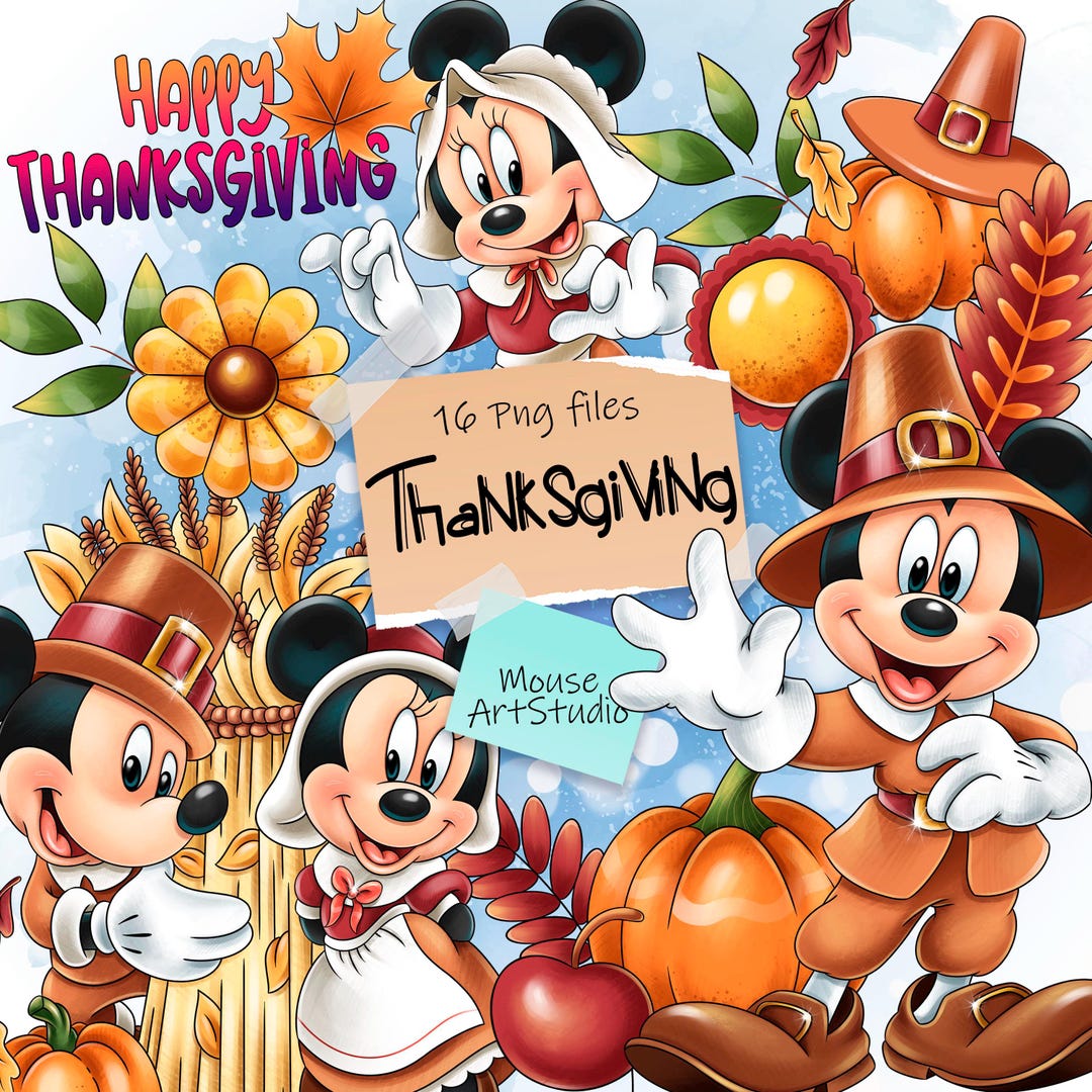 Happy Thanksgiving, Mickey and Minnie, Harvest Festival, Sublimation ...