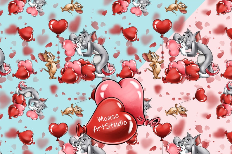 Digital Paper Tom and Jerry Valentine's Day Decorative - Etsy