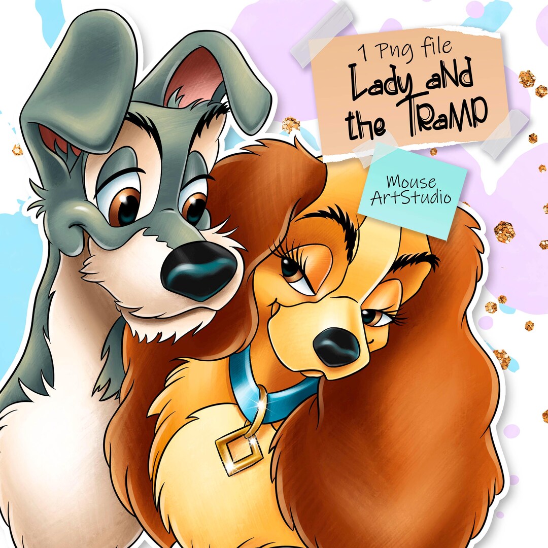 Lady and the Tramp, Hand-drawn PNG Illustration, Instant Download - Etsy