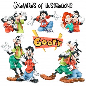 Goofy and Max Digital Clipart: Hand-drawn Sublimation Design (instant ...