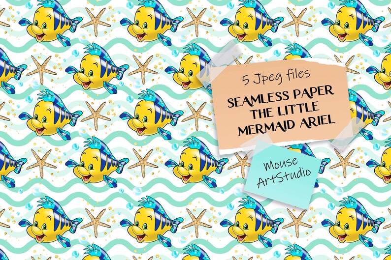 Ariel the Little Mermaid Digital Paper Seamless Patterns - Etsy