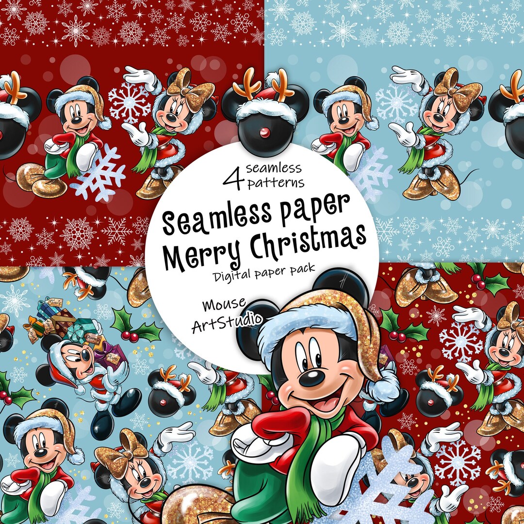 Seamless Paper, Merry Christmas, Decorative Paper, Mickey and Minnie ...