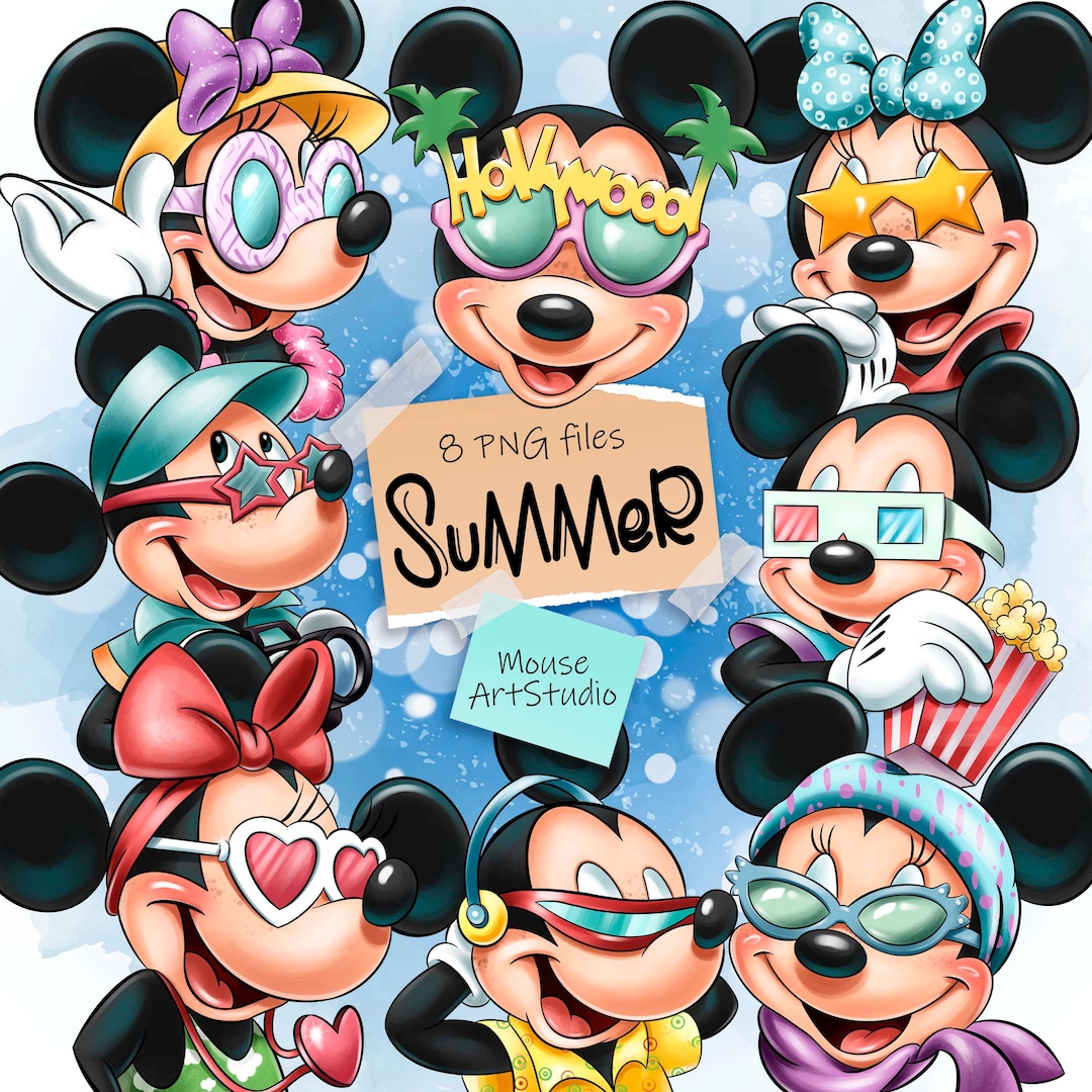 Summer, Mickey Mouse, Minnie Mouse PNG, Digital Illustration, Hand ...