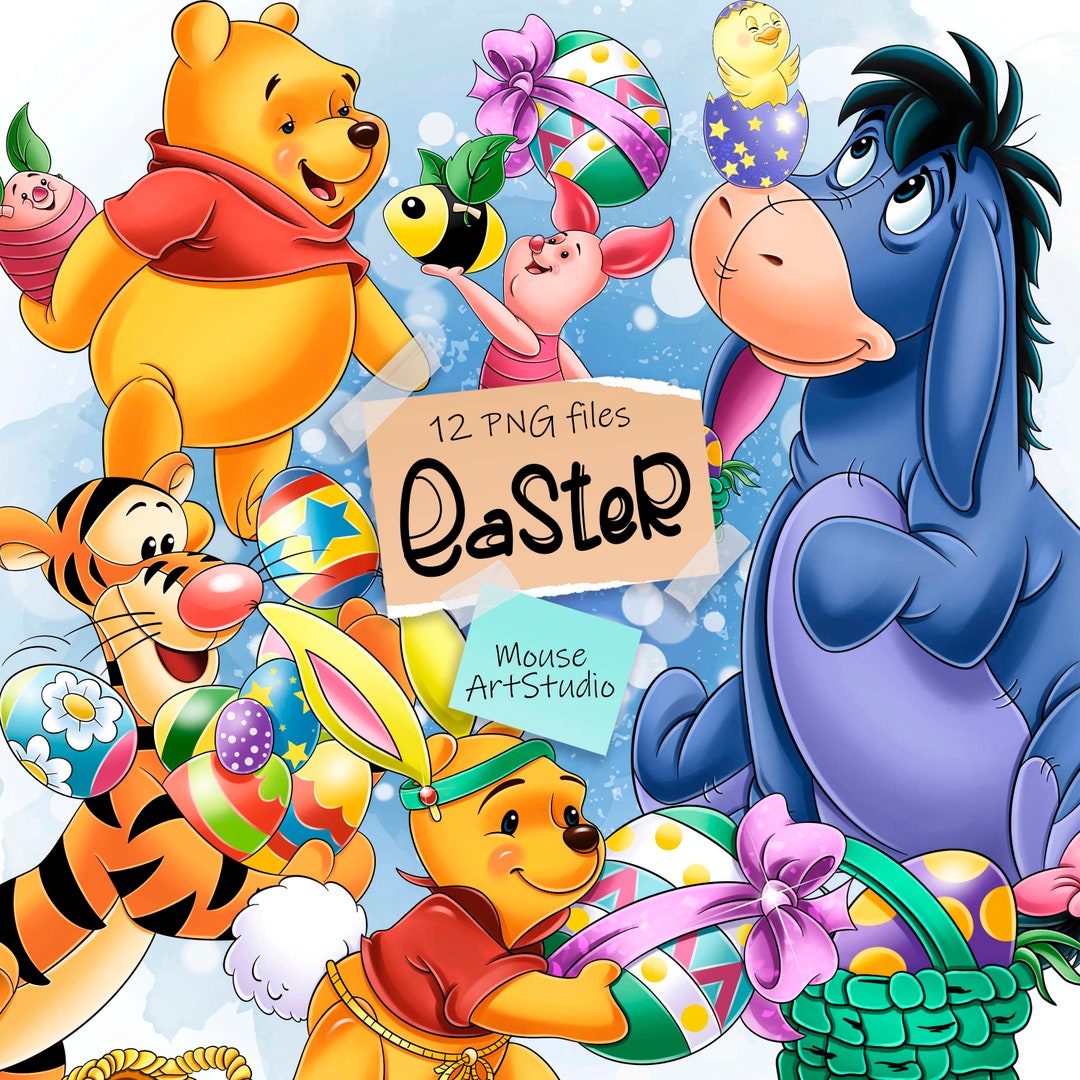 Easter, Winnie the Pooh and Friends, Mouse Art Studio, Sublimation Design, Digital Illustration ...