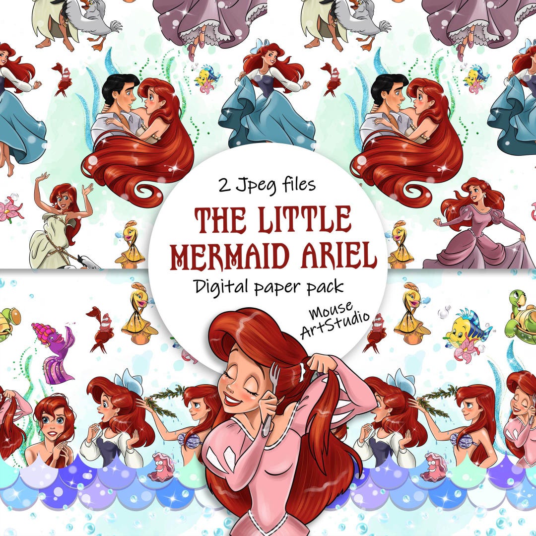 Digital Paper, Ariel the Little Mermaid, Decorative Paper, Seamless ...