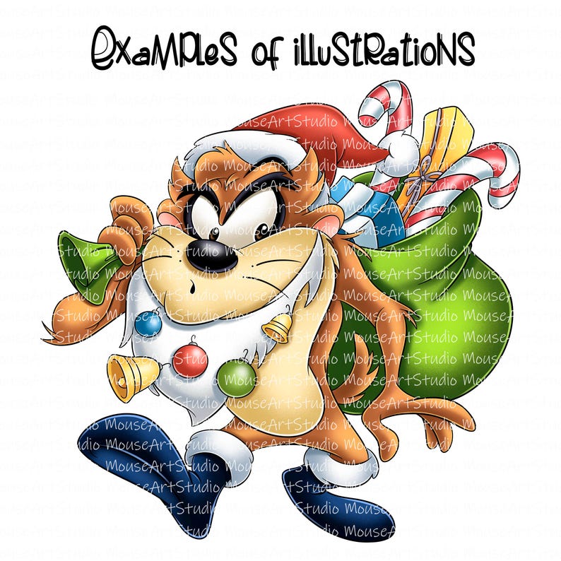 Digital Illustration, Taz, Christmas, Cartoon Character, Sublimation ...