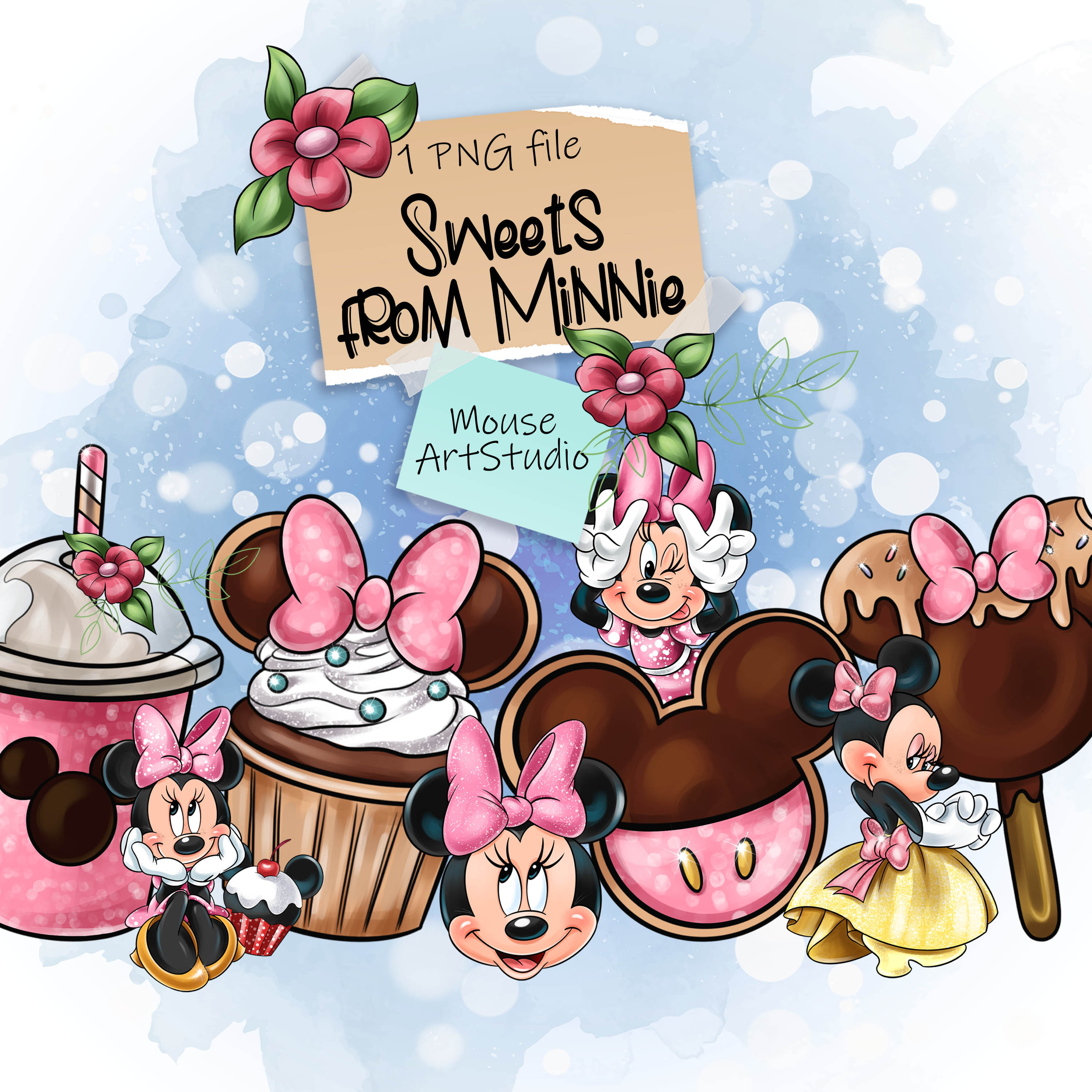Minnie Mouse and Sweets, Sublimation Design, Digital Illustration ...
