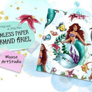 Ariel Digital Paper, Mermaid, Seamless Patterns, Fabric Printing, Ariel ...