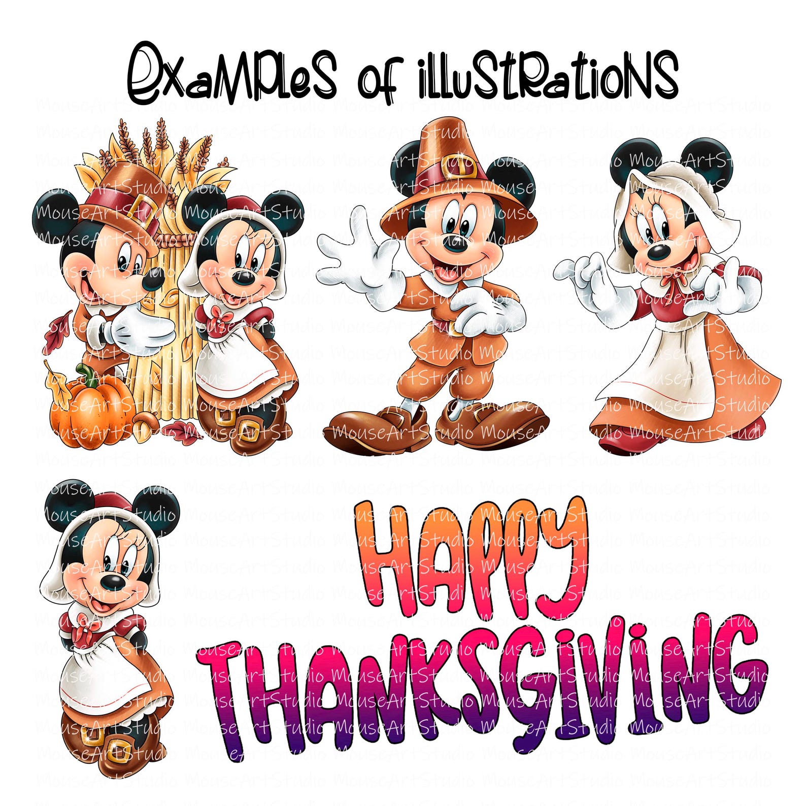Happy Thanksgiving, Mickey and Minnie, Harvest Festival, Sublimation ...