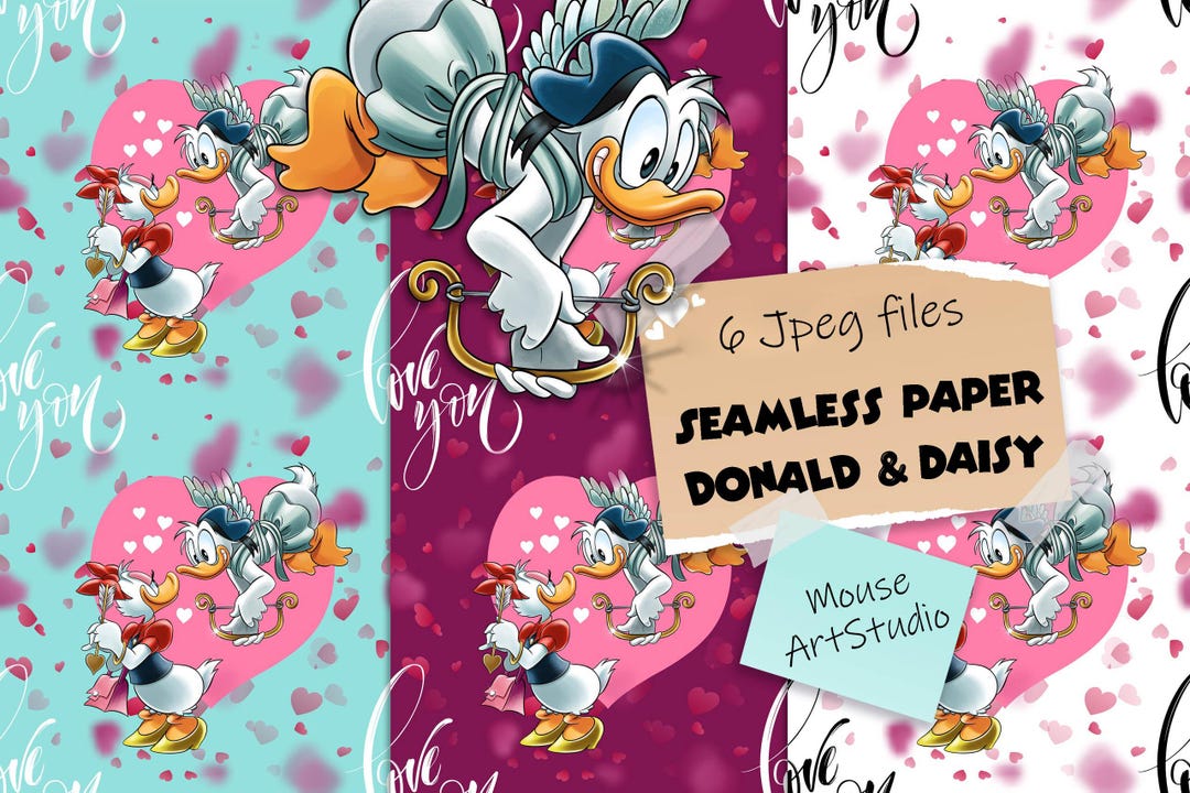 Digital Paper, Donald and Daisy, Valentine's Day, Decorative Paper ...