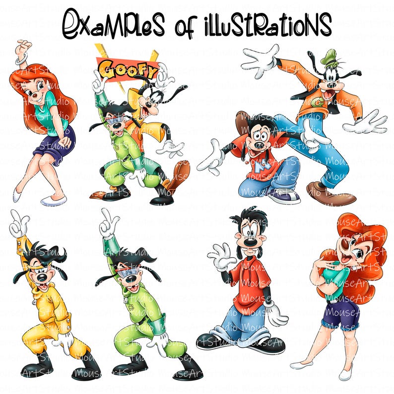 Goofy and Max Digital Clipart: Hand-drawn Sublimation Design (instant ...