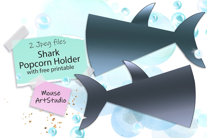 Shark Tail, Cone-shaped Box for Popcorn or Sweets, Party Decor, Digital ...